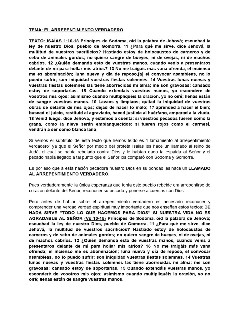 Llamado al Arrepentimiento Verdadero | PDF | Pecado | Misericordia