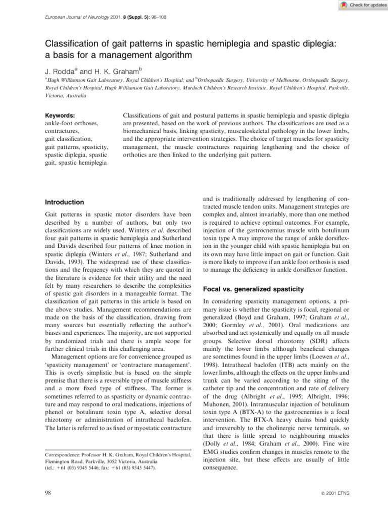 Euro J of Neurology - 2001 - Rodda - Classification of Gait Patterns in ...