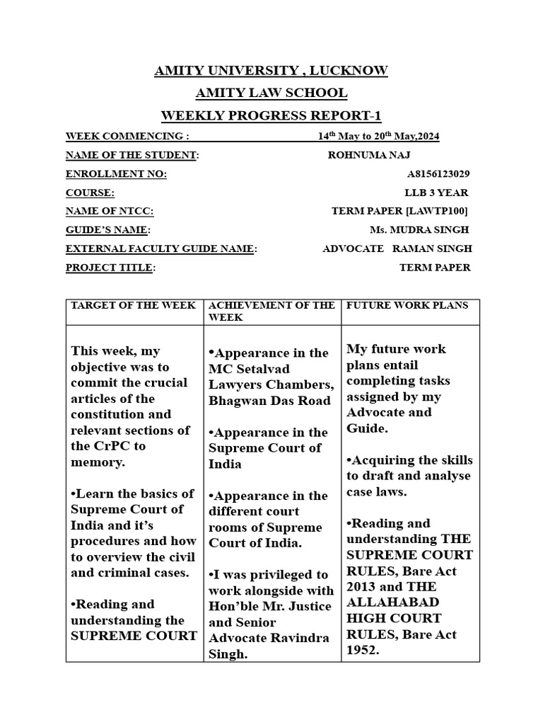 Final Report NTCC - ROHNUMA NAJ 029 | PDF | Advocate | Trustee