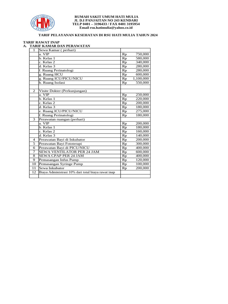 Draft Tarif Baru 2024 (Revisi Abdullah) | PDF