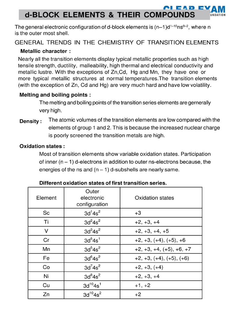 D-Block Elements & Their Compounds | PDF