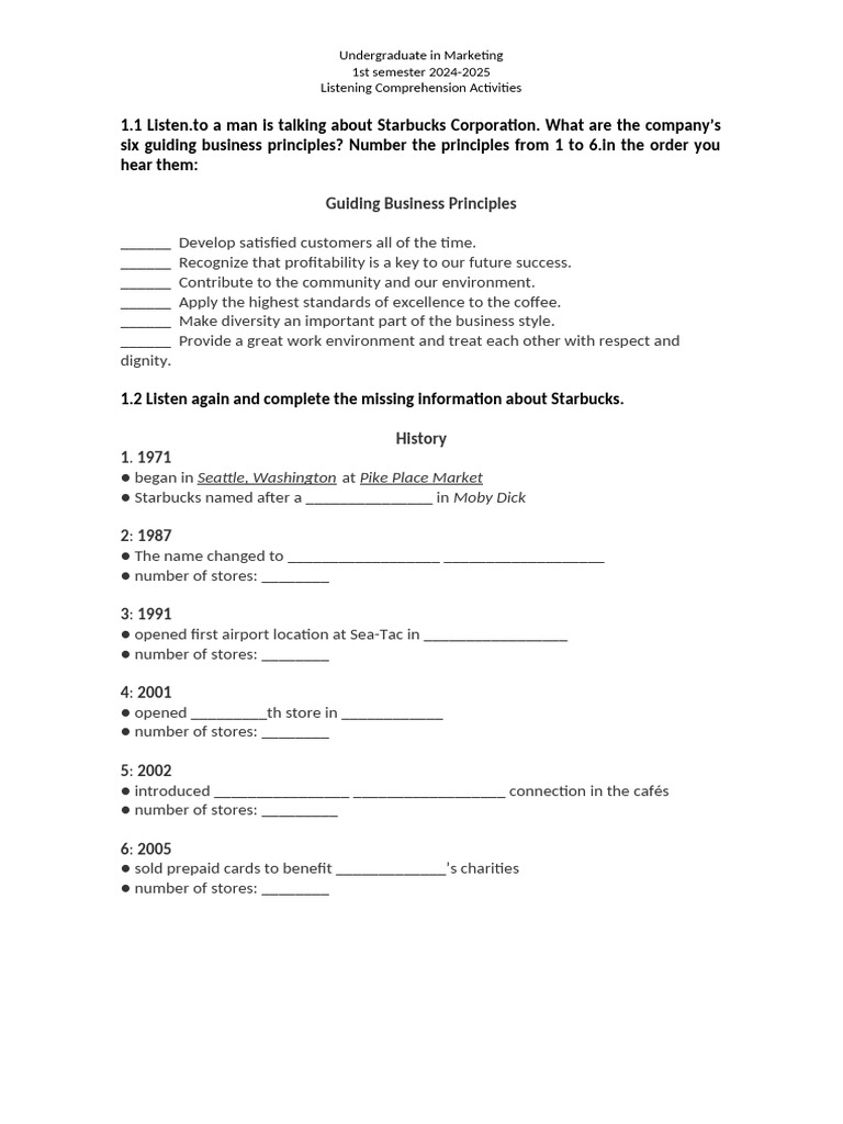 Marketing Listening Activities for 2024-2025 | PDF | Starbucks | Business