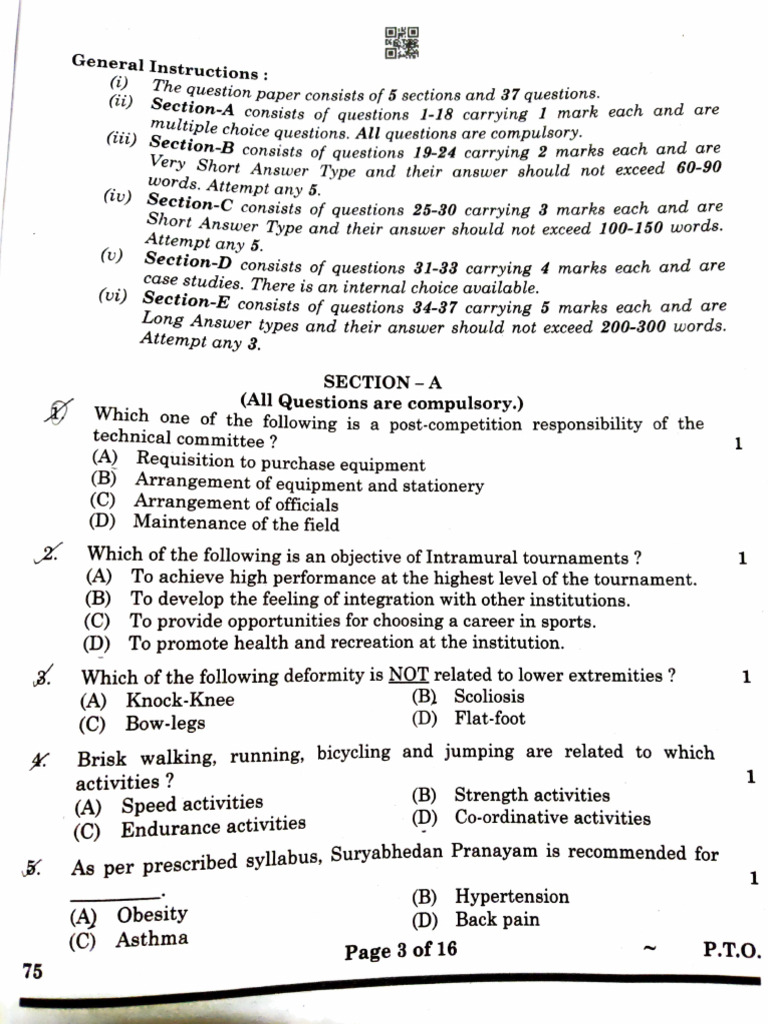 Physical Education Boards Paper | PDF | Breathing | Lever