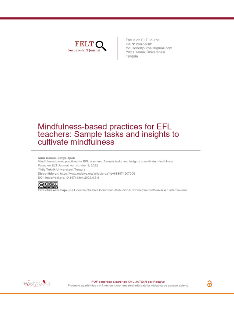 Mindfulness-based practices for EFL teachers Sample tasks and insights ...