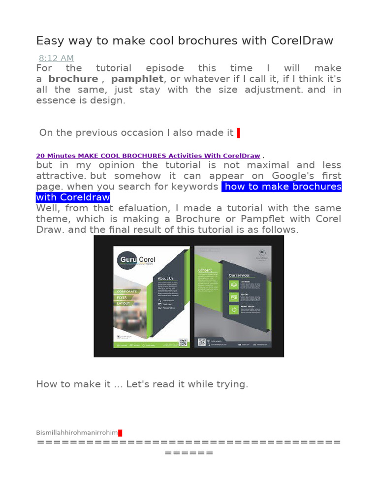 CorelDraw Brochure Design Tutorial | PDF | Editing Software | Graphics ...