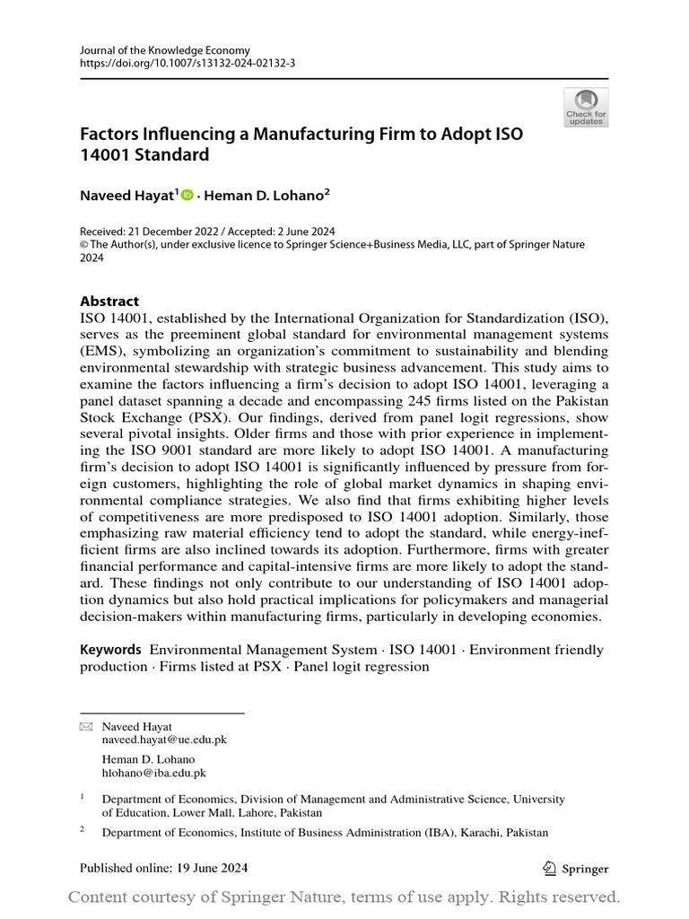 Factors Driving ISO 14001 Adoption in Manufacturing | PDF | Business ...