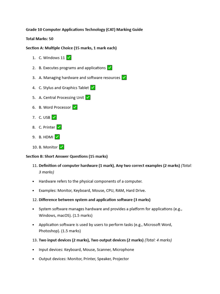 Grade 10 Computer Applications Mark Sheet | PDF