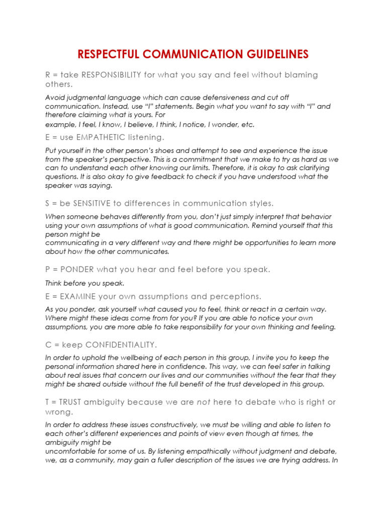 Respectful Communication Guidelines - Kaleidoscope | PDF ...