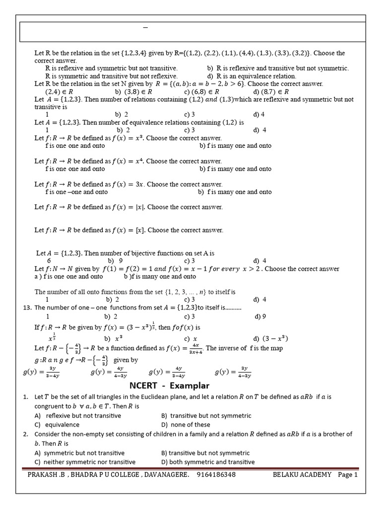 MCQs on Relations and Functions | PDF | Function (Mathematics) | Mathematical Objects