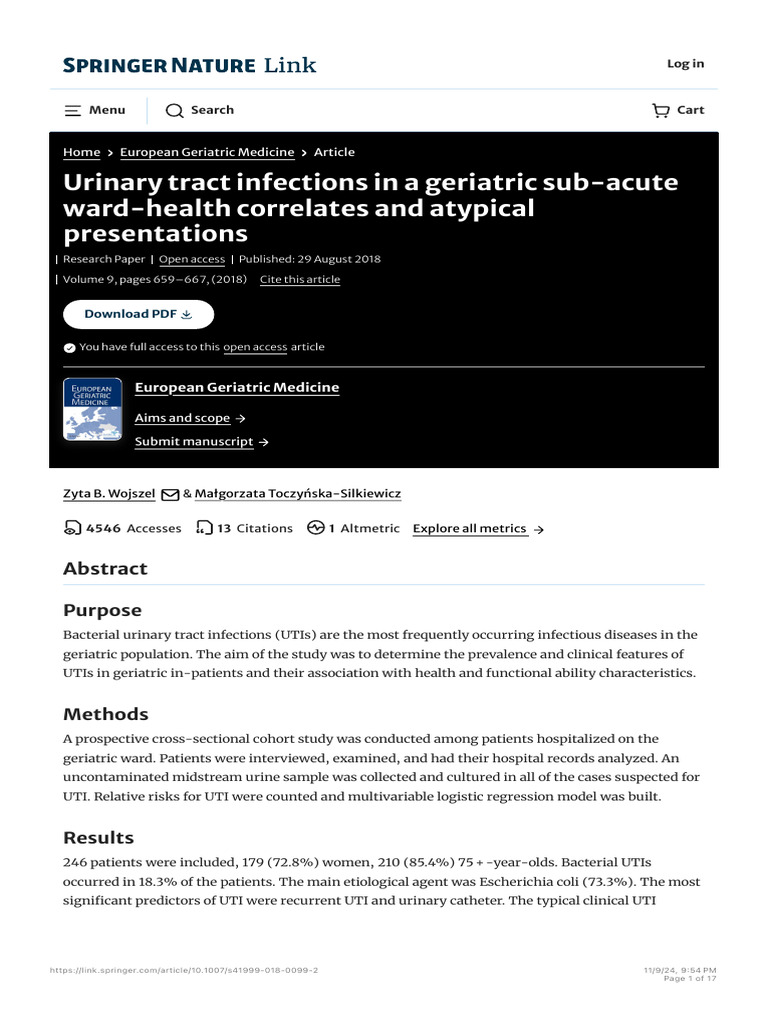 Urinary Tract Infections in A Geriatric Sub-Acute Ward-Health ...