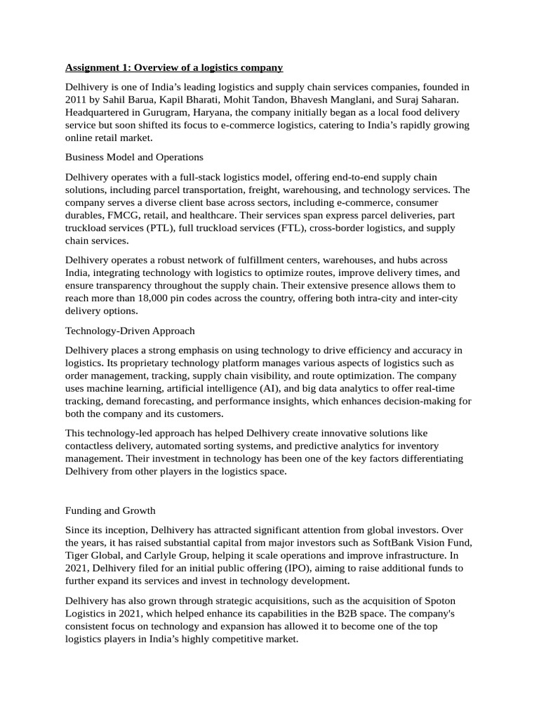 LSCM Assignment Harshil Sanghvi 11618 | PDF | Logistics | Supply Chain