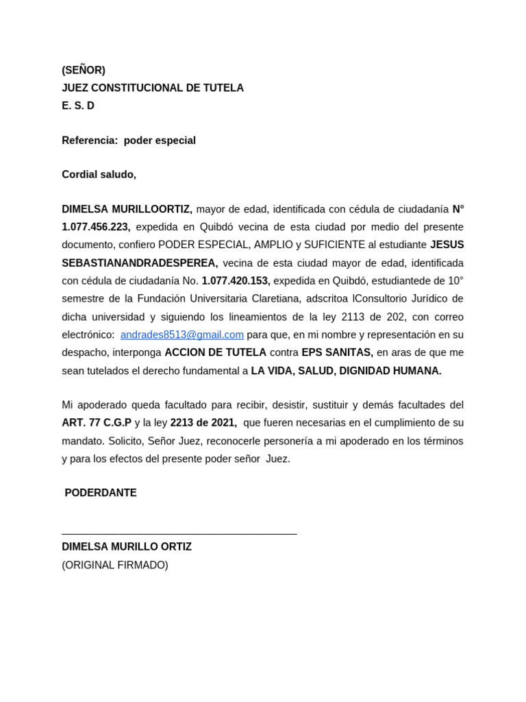 Poder Especial Tutela | PDF