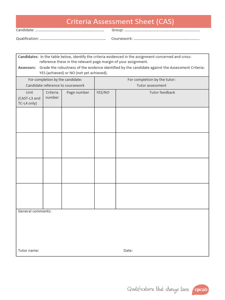 Criteria Assessment Sheet (CAS) | PDF