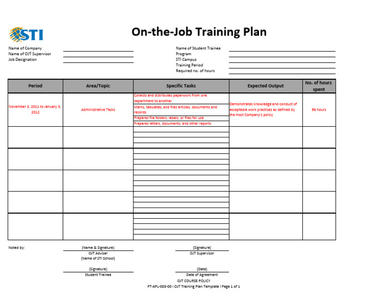 On-the-Job Training Plan Template | PDF