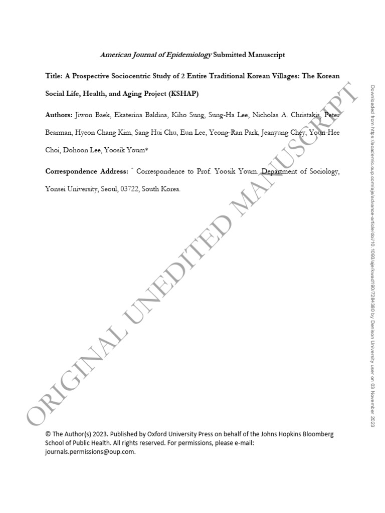 A Prospective Sociocentric Study of 2 Entire Traditional Korean Villages | PDF | Cohort Study ...