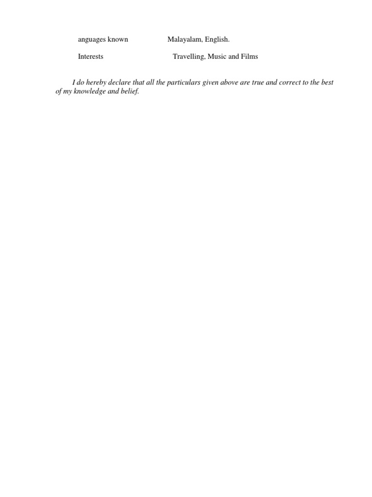 I Do Hereby Declare That All The Particulars Given Above Are True and ...