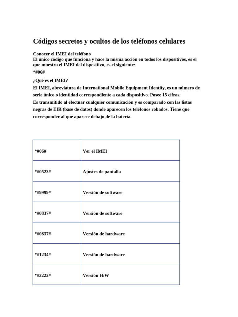 Códigos secretos para celulares | PDF | Informática ...