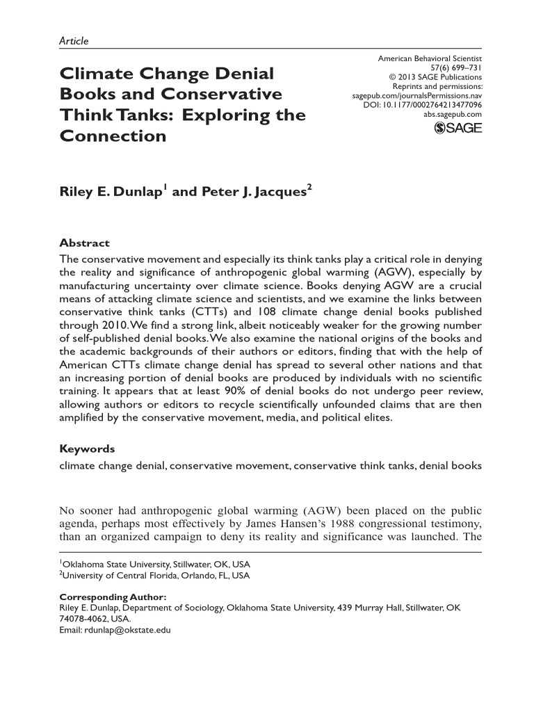 Climate Change Denial Books and Conservative Think Tanks Exploring The ...
