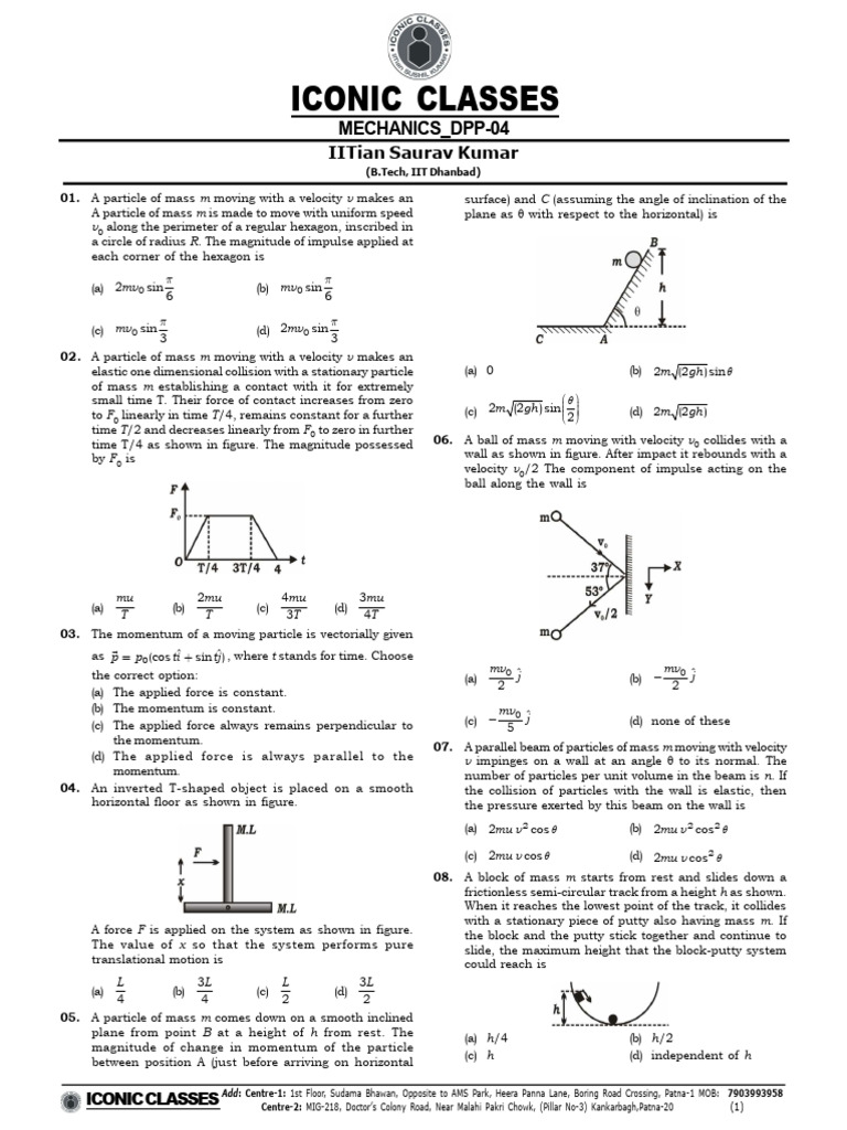 Mechanics - DPP-04 - 26-01-2025 | PDF | Momentum | Force