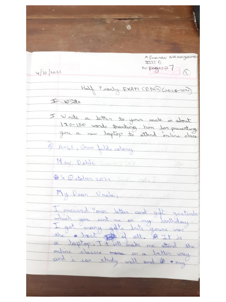 Class 8B Eng Halfyearly Exam | PDF