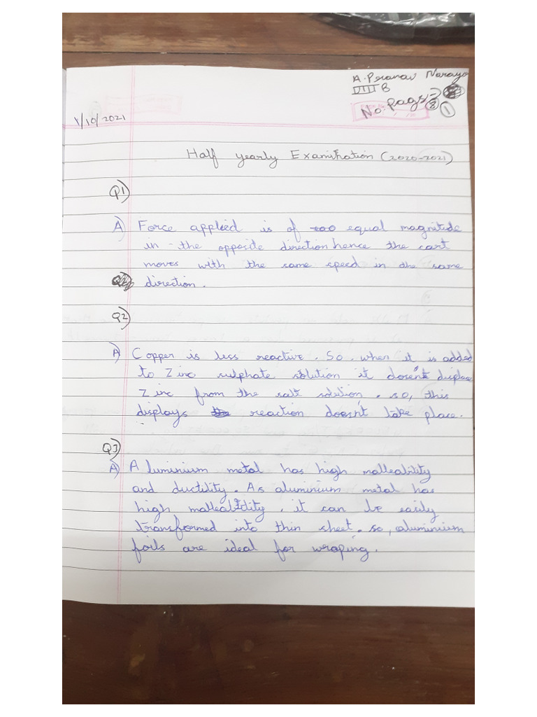 Class 8B SCI Halfyearly Exam | PDF