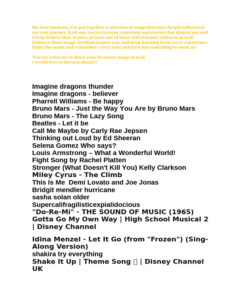 Inspiring Songs for Personal Growth | PDF