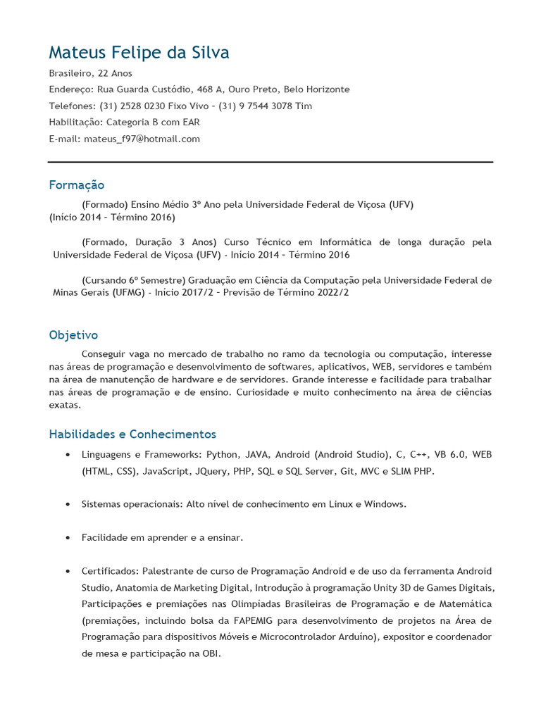 Curriculo - Atualizado 2021 | PDF | Android (sistema operacional) | Php