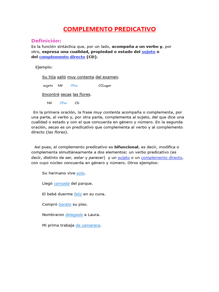 Complemento Predicativo: Definición y Ejemplos | PDF | Morfología Lingüística | Lingüística