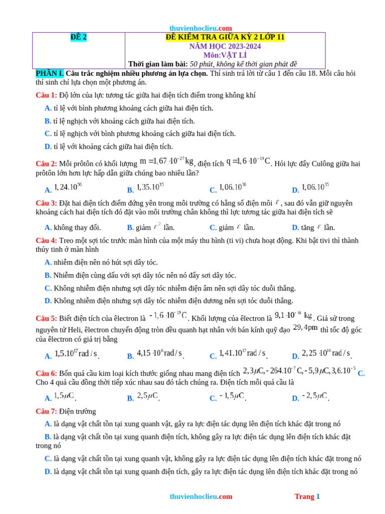 Thuvienhoclieu.com de Thi Giua HK2 Vat Li 11 KNTT Cau Truc Moi de 2hay | PDF