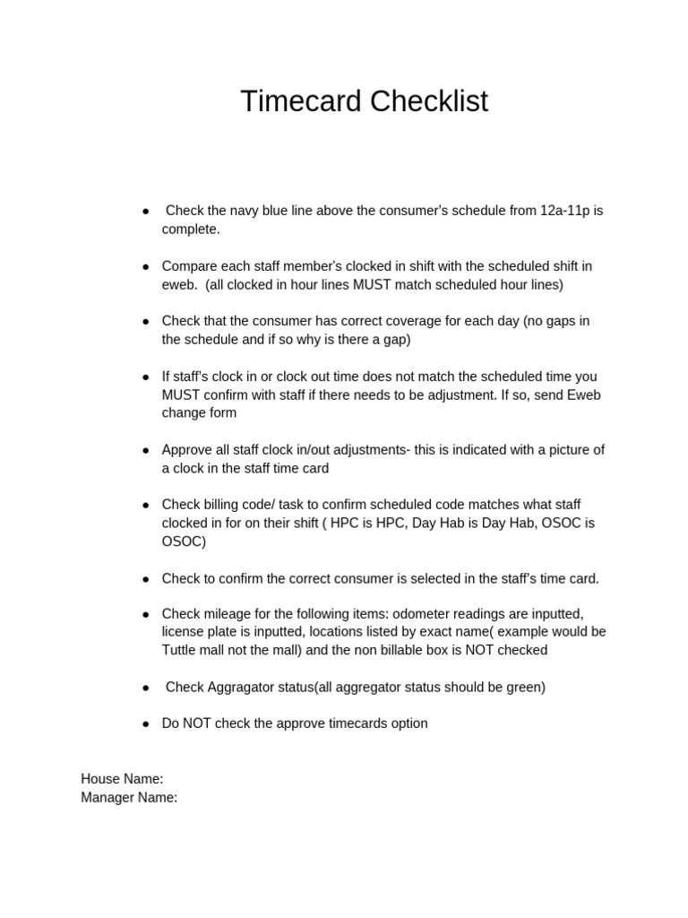 Timecard Verification Checklist Guide | PDF