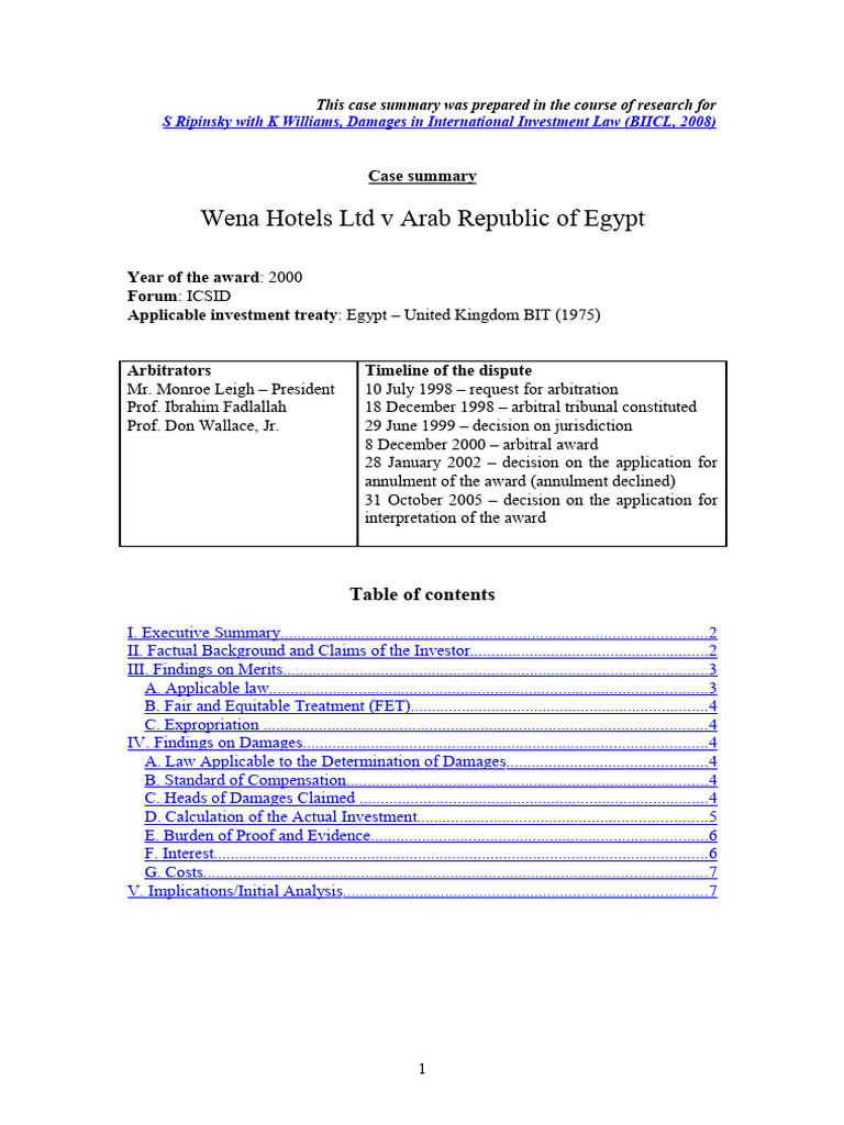 3926 2000 Wena Hotels V Egypt | PDF | Interest | Eminent Domain