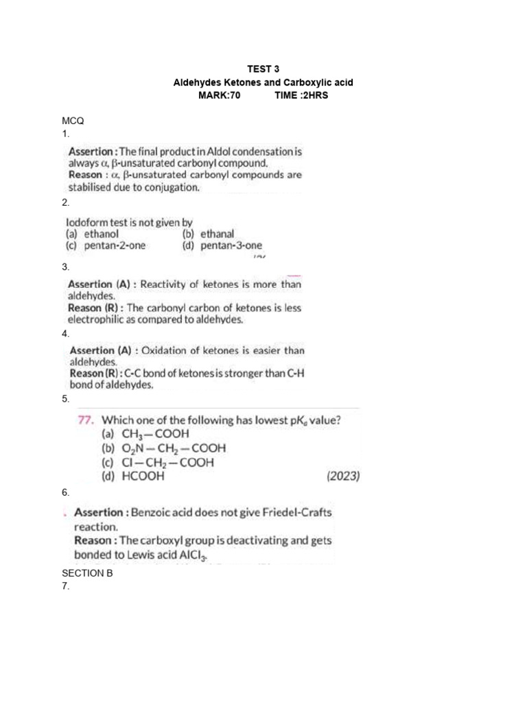 Test 3 Aldehyde | PDF