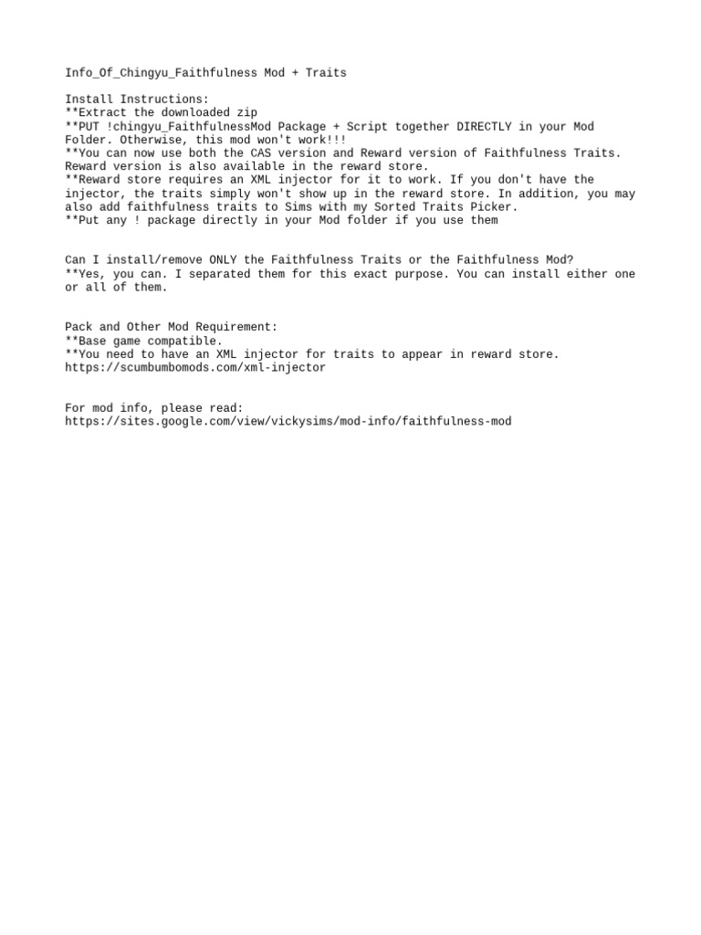 Info of Chingyu Faithfulness Mod | PDF