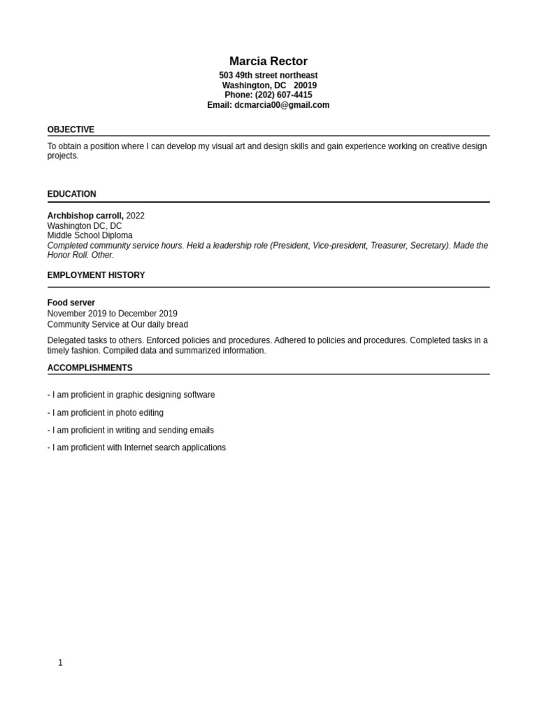 Marcia Rector Resume | PDF