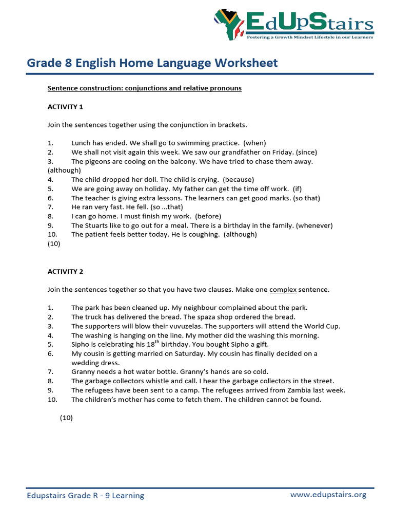 Sentence Construction Conjunctions and Relative Pronouns 1 | PDF