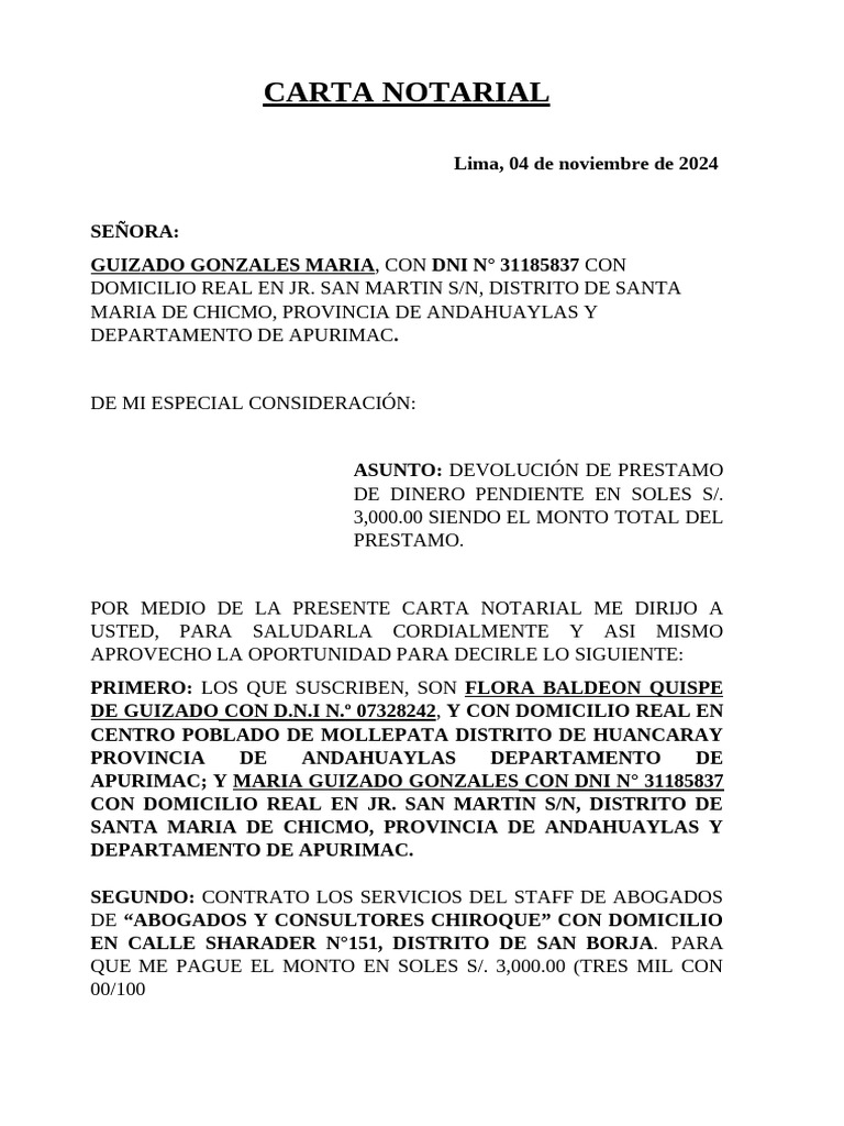 Carta Notarial - CDTC | PDF