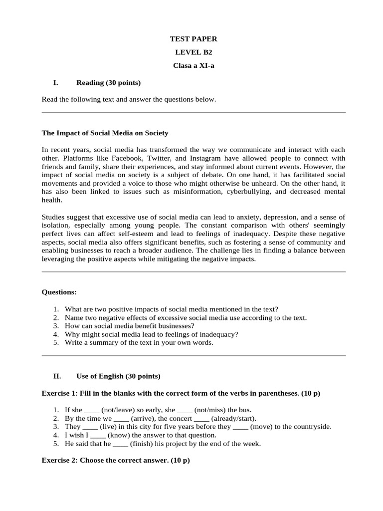 b2_test_paper_marking_scheme | PDF | Social Media | Popular Culture ...