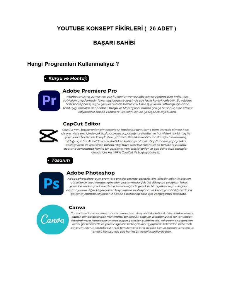 Youtube Konsept Fi̇ki̇rleri̇ ( 26 Adet) | PDF