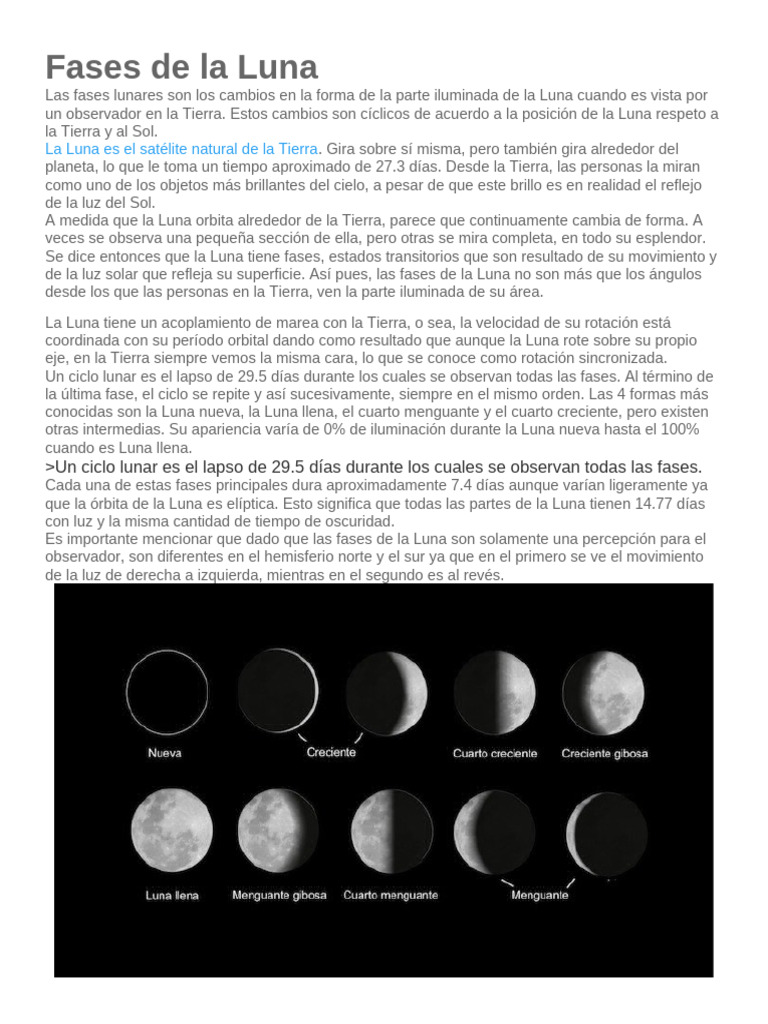 Fases de la Luna: Guía Completa | PDF | Luna | Tierra