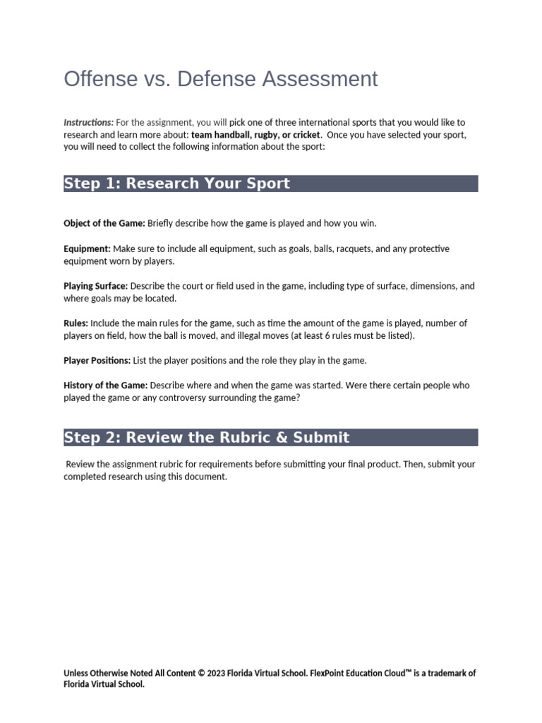 Offense Vs Defense Assessment | PDF