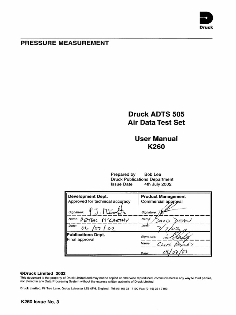ADTS 505 User Manual: Operation Guide | PDF | Airspeed | Pressure