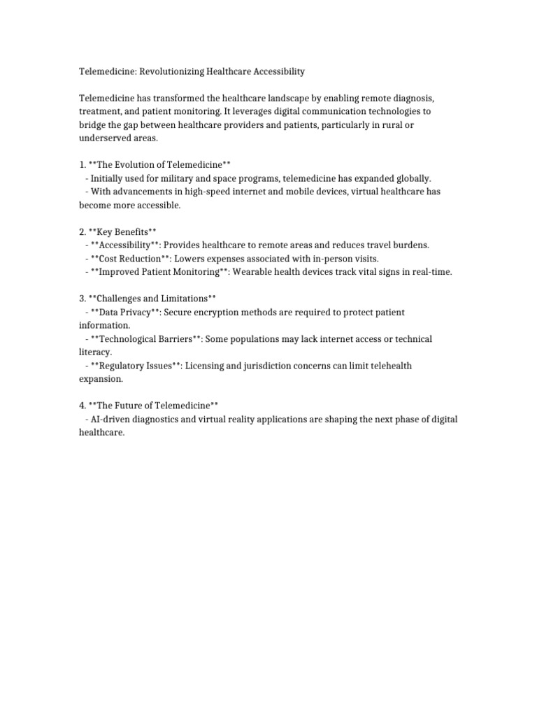 Telemedicine - Revolutionizing Healthcare Accessibility | PDF