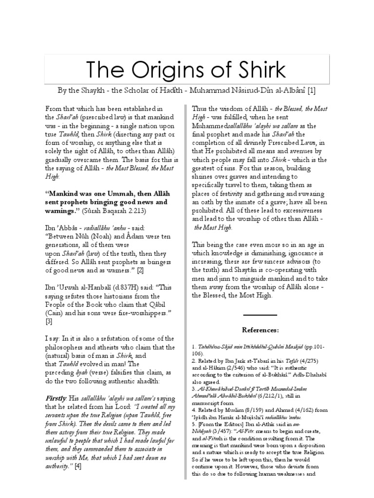 The Origins of Shirk - Shaykh Muhammad Nâsirud-Dîn Al-Albânî | PDF ...