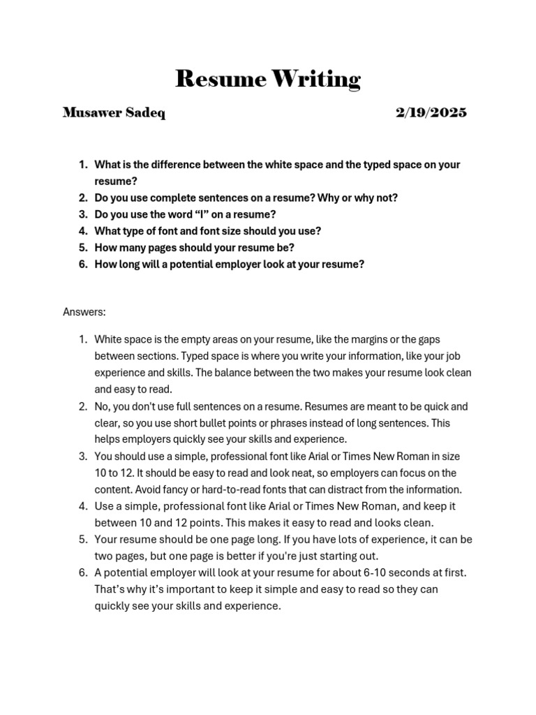 Resume Writing - Musawer Sadeq | PDF