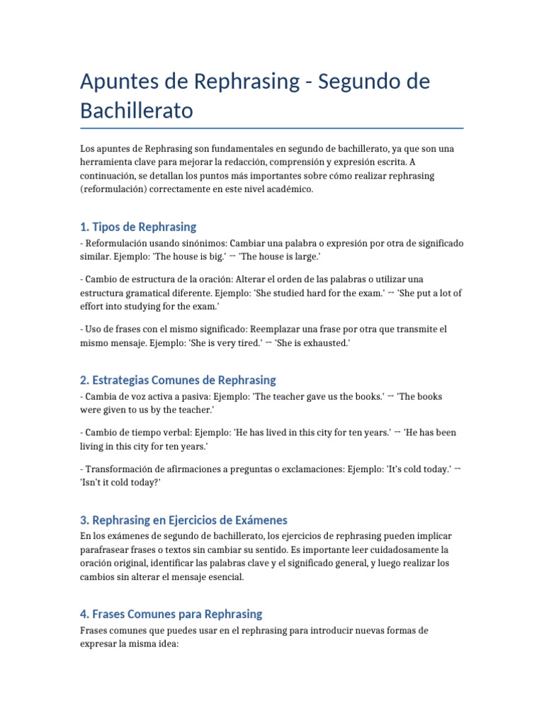Apuntes de Rephrasing para Bachillerato | PDF | Lingüística