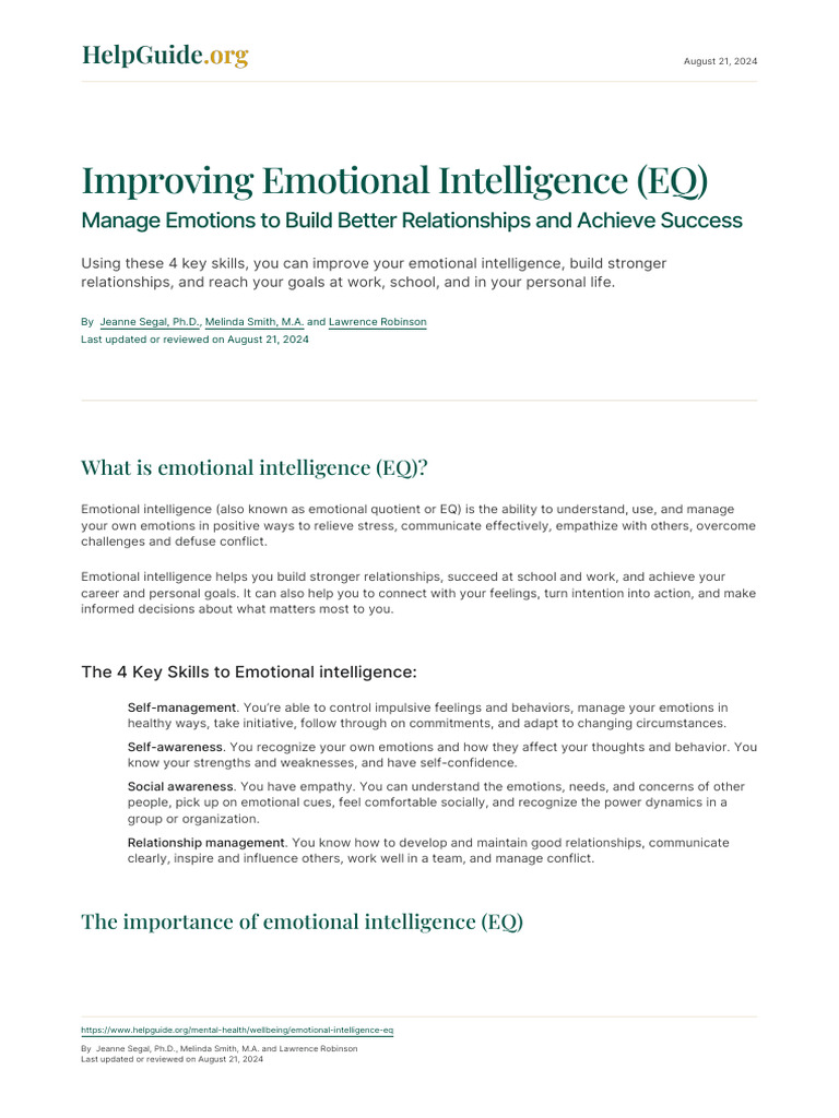 Improving Emotional Intelligence (EQ)Manage Emotions to Build Better Relationships and Achieve ...
