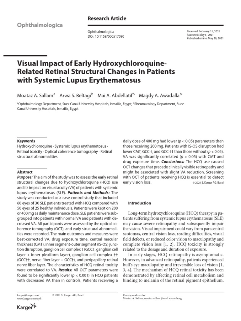 Visual Impact of Early Hydroxychloroquine-Related Retinal Structural ...