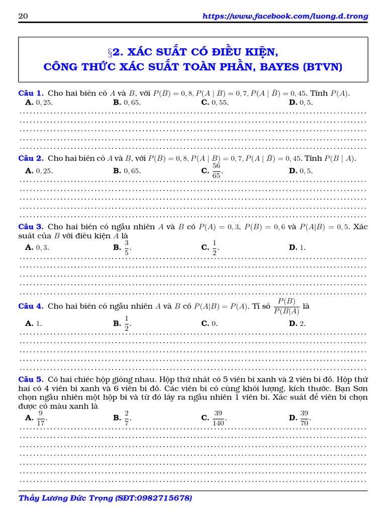 Xac Suat Dieu Kien, Xac Suat Toan Phan, Bayes (BTVN) | PDF