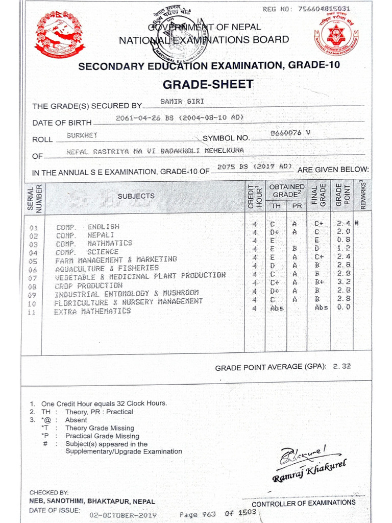Class 10 Marksheet | PDF