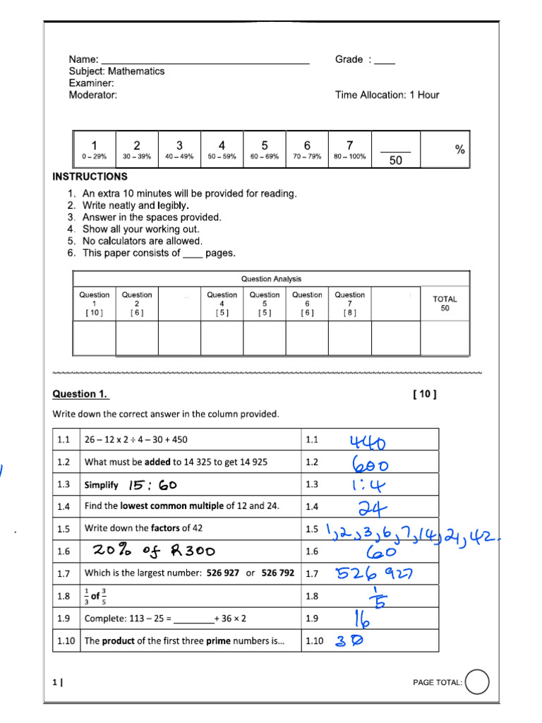 Grade 7 Revision Ms | PDF